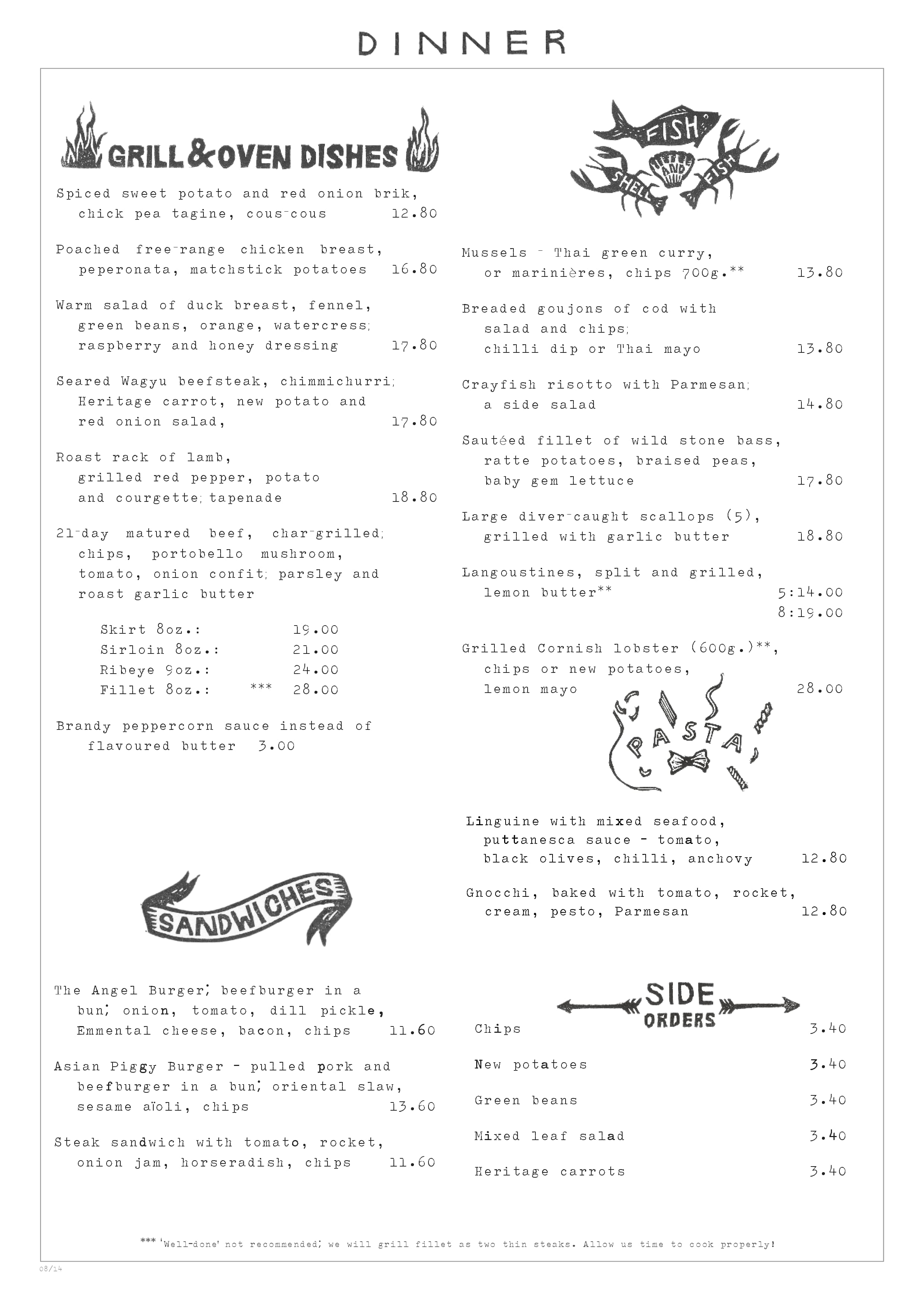 Menu at The Angel Hotel restaurant, Abergavenny