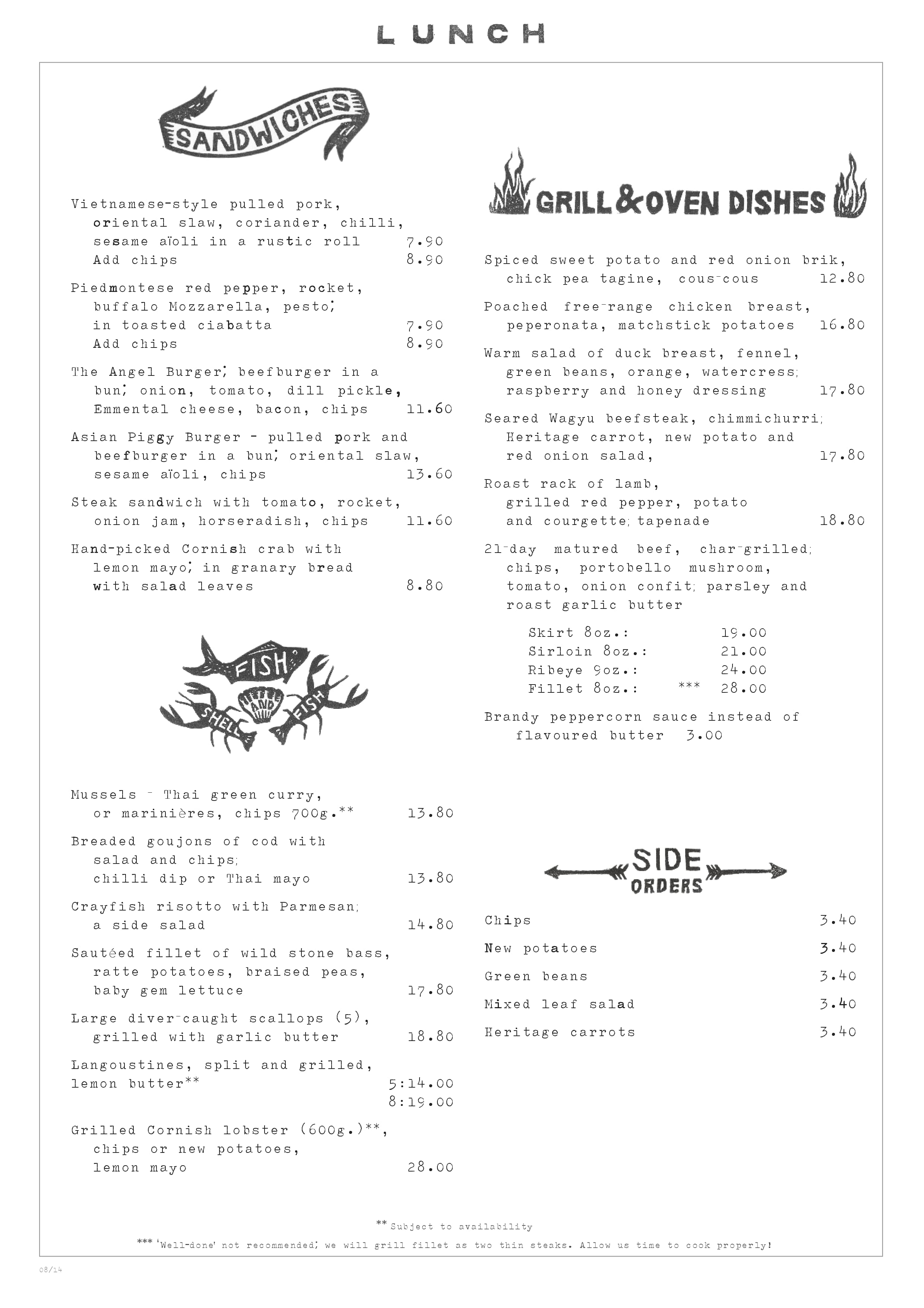 Menu at The Angel Hotel restaurant, Abergavenny