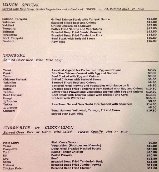 Carta de Osakaya Restaurant, San Francisco