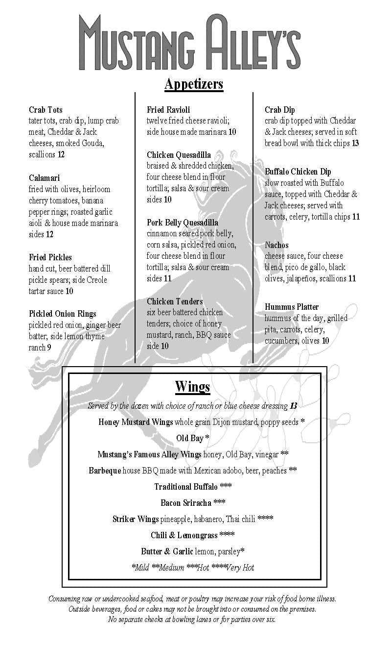Menu at Mustang Alley's, Baltimore, 390 little Italy