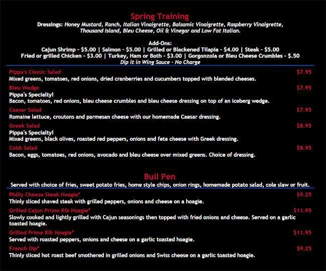 Menu at Pippa's Cafe, Concord
