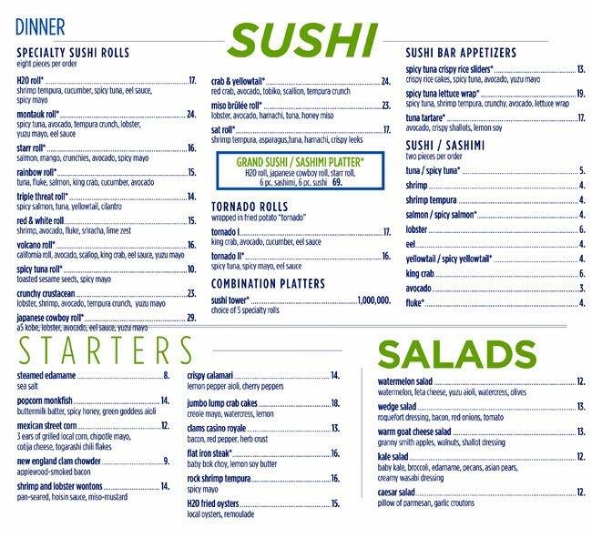 Menu at H2O: Seafood & Sushi restaurant, Smithtown