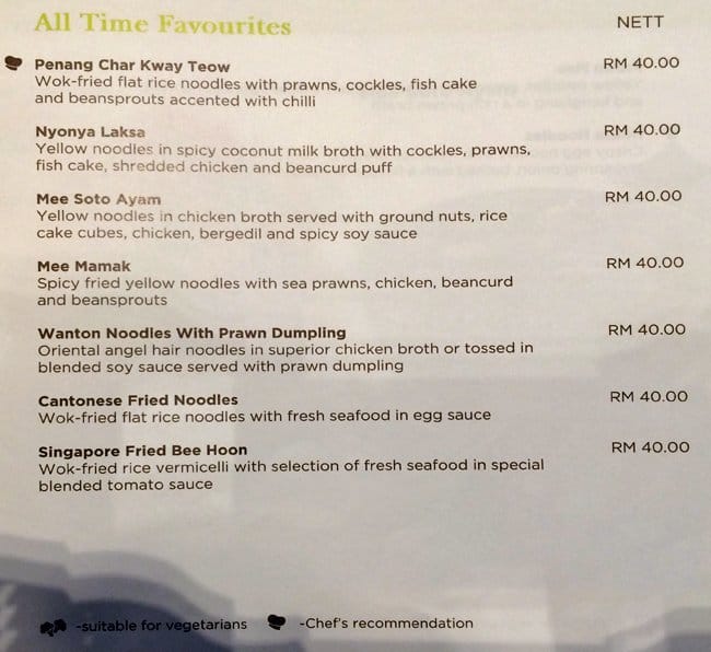 Menu at Melting Pot Cafe, Kuala Lumpur