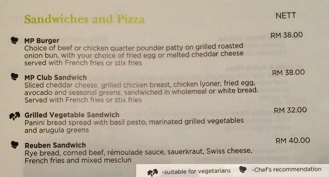 Menu at Melting Pot Cafe, Kuala Lumpur