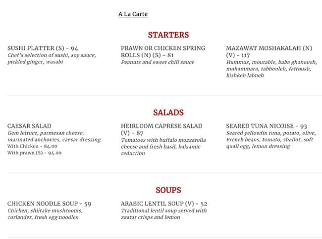 Menu of Mina's Kitchen - The Westin Dubai Mina Seyahi, Dubai Marina, Dubai