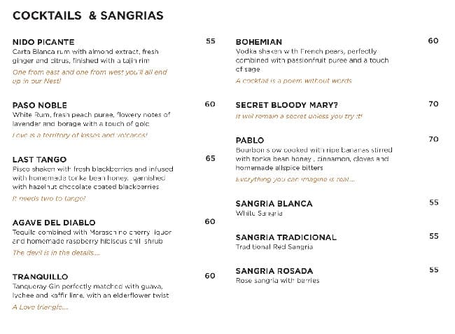 Menu at Nido Restaurant & Bar, Dubai