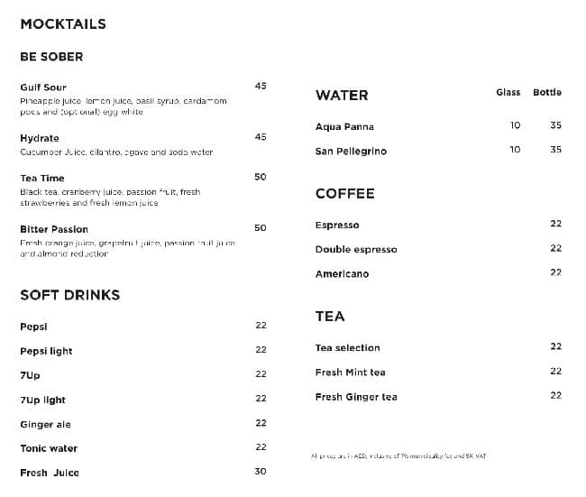 Menu at Nido Restaurant & Bar, Dubai