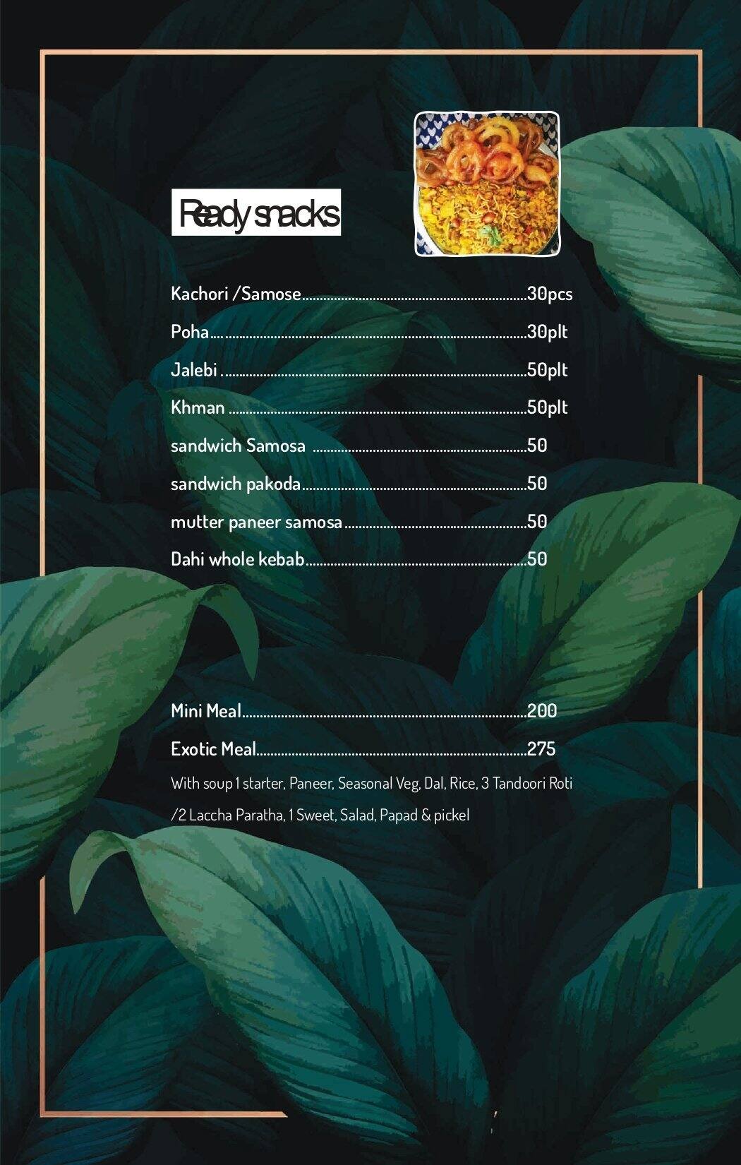 Menu at Balraj Retreat, Gavhalu