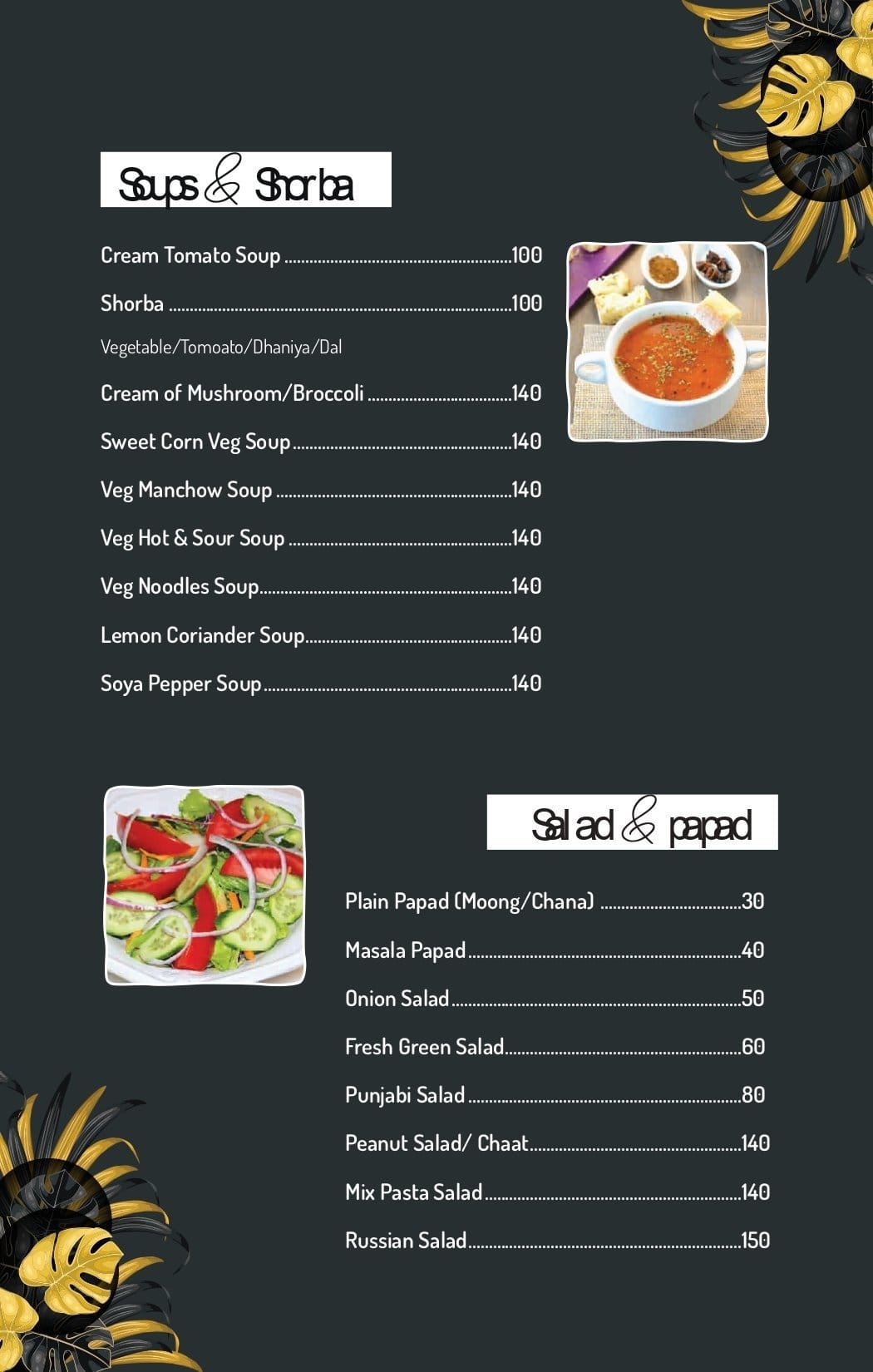 Menu at Balraj Retreat, Gavhalu