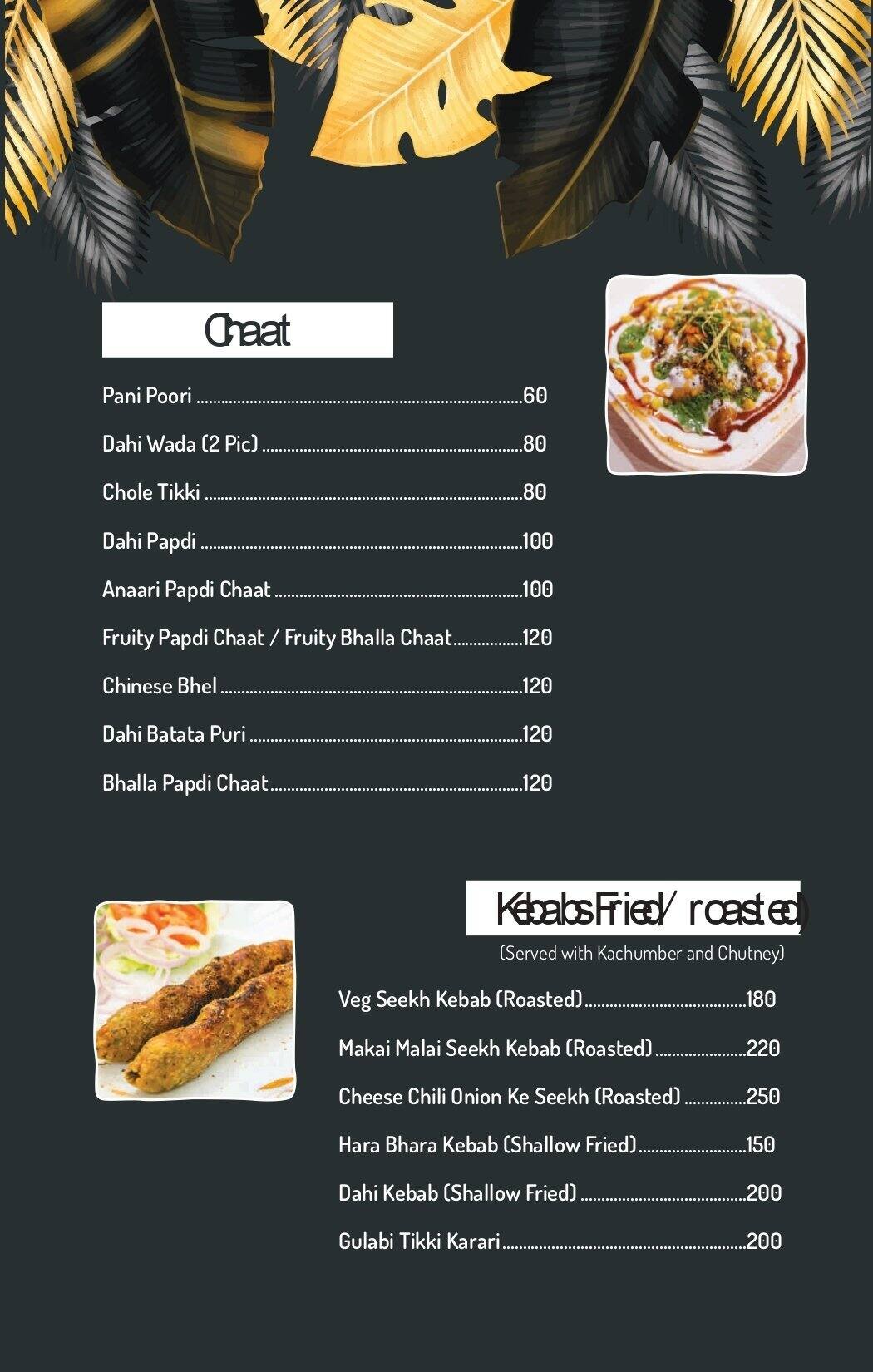 Menu at Balraj Retreat, Gavhalu