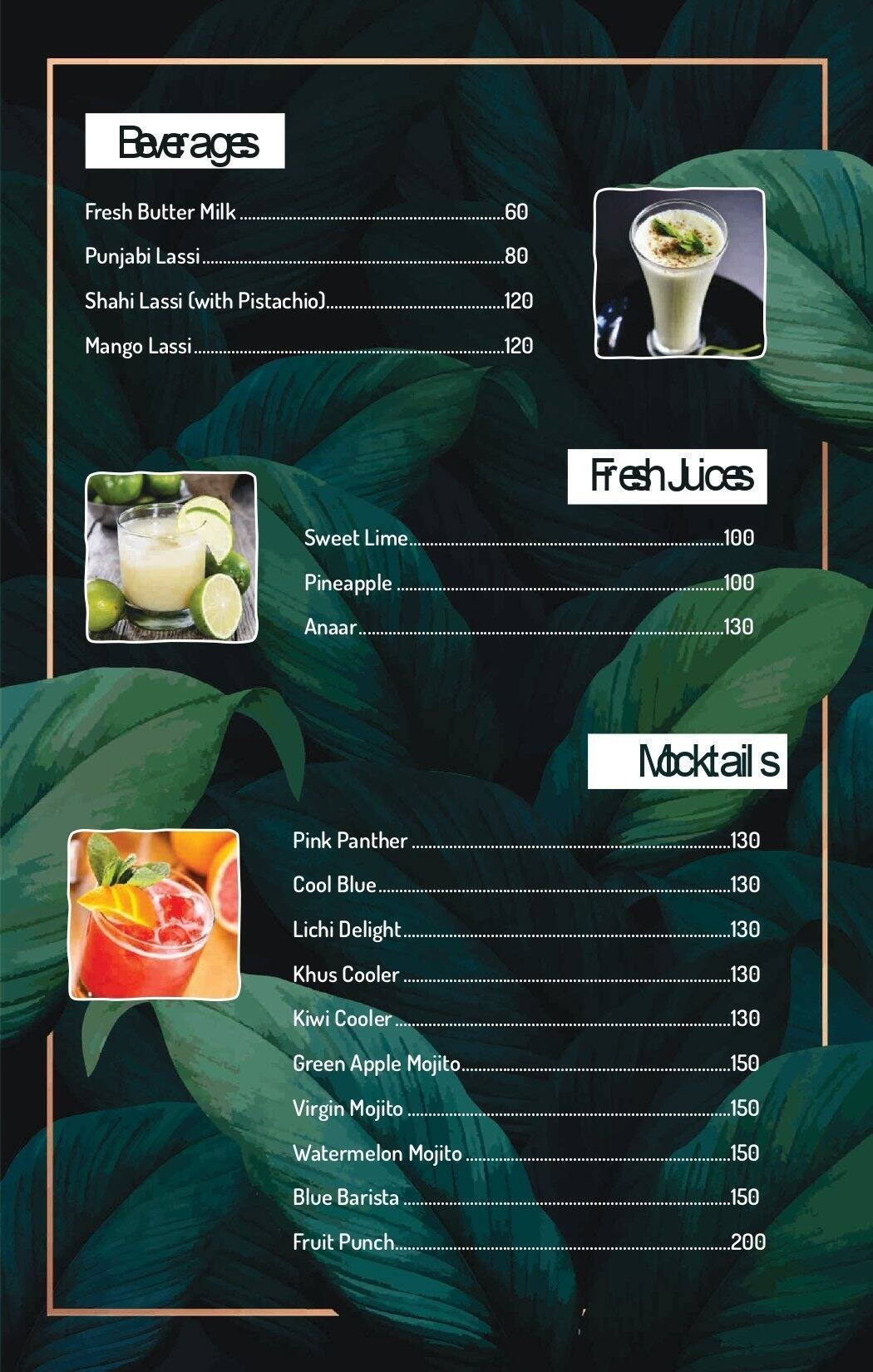 Menu at Balraj Retreat, Gavhalu