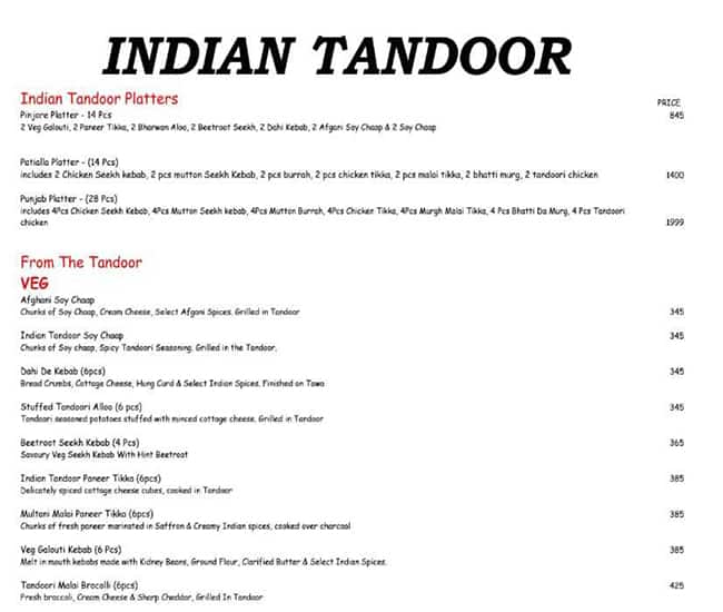 Menu of Indian Tandoor, Hajipur, Noida
