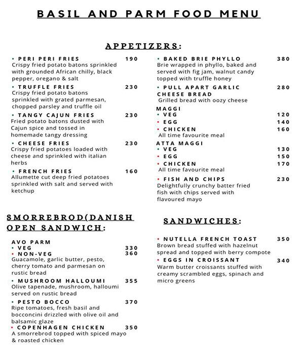 Menu of Basil And Parm, Ballygunge, Kolkata