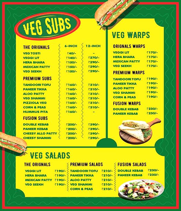 Menu at Flora's Subs, New Delhi