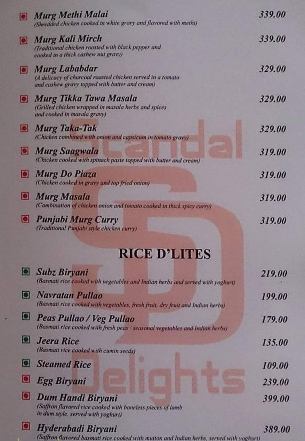 Menu of Scandal Delights Cafe Bar, Longwood, Shimla