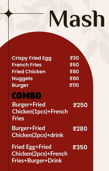 Menu of Mash, Iyer Bungalow, Madurai