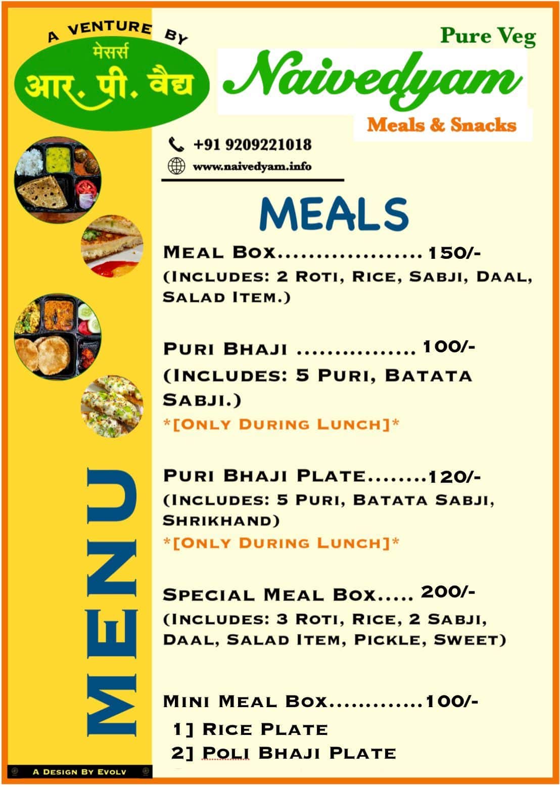 Menu of Naivedyam, Kothrud, Pune