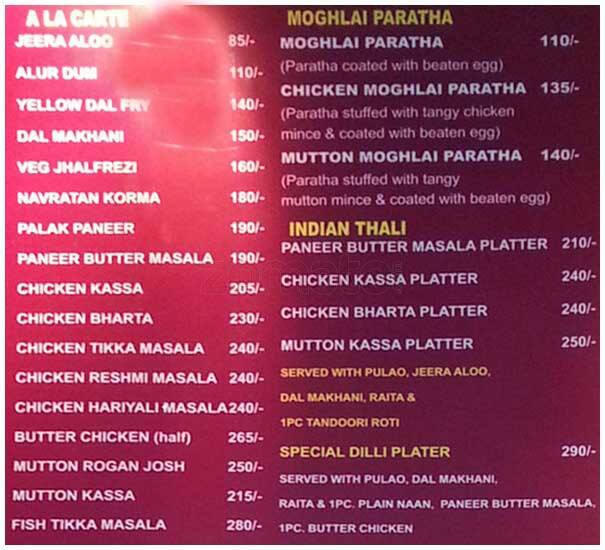 Menu at Pappe Di Hatti, Kolkata