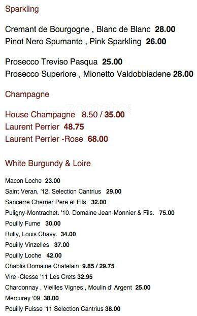 Menu at Cigalon restaurant, London