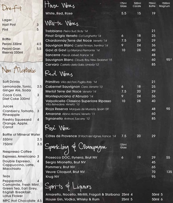 Menu at Mayfair Pizza Co pizzeria, London