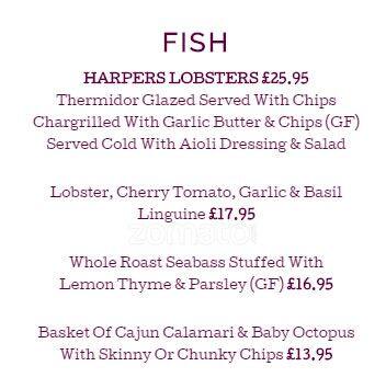 Menu at Harpers Restaurant, West Wickham, 103 High St