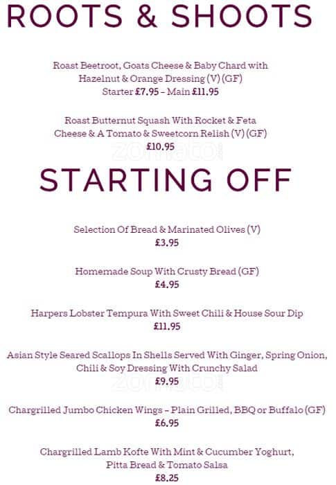 Menu at Harpers Restaurant, West Wickham, 103 High St