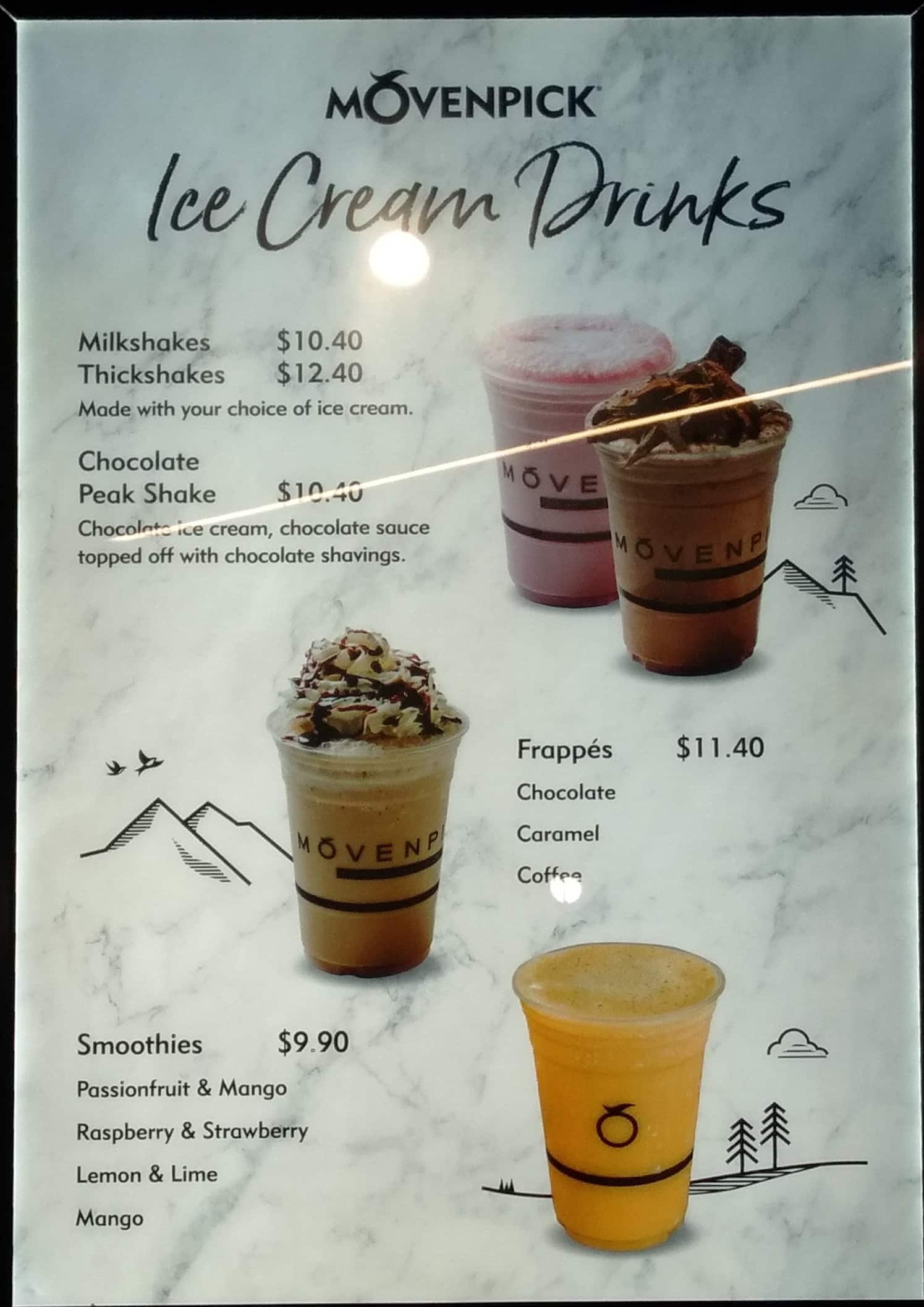 Menu at Movenpick Swiss Ice Cream desserts, Auckland, 65 Lunn Avenue