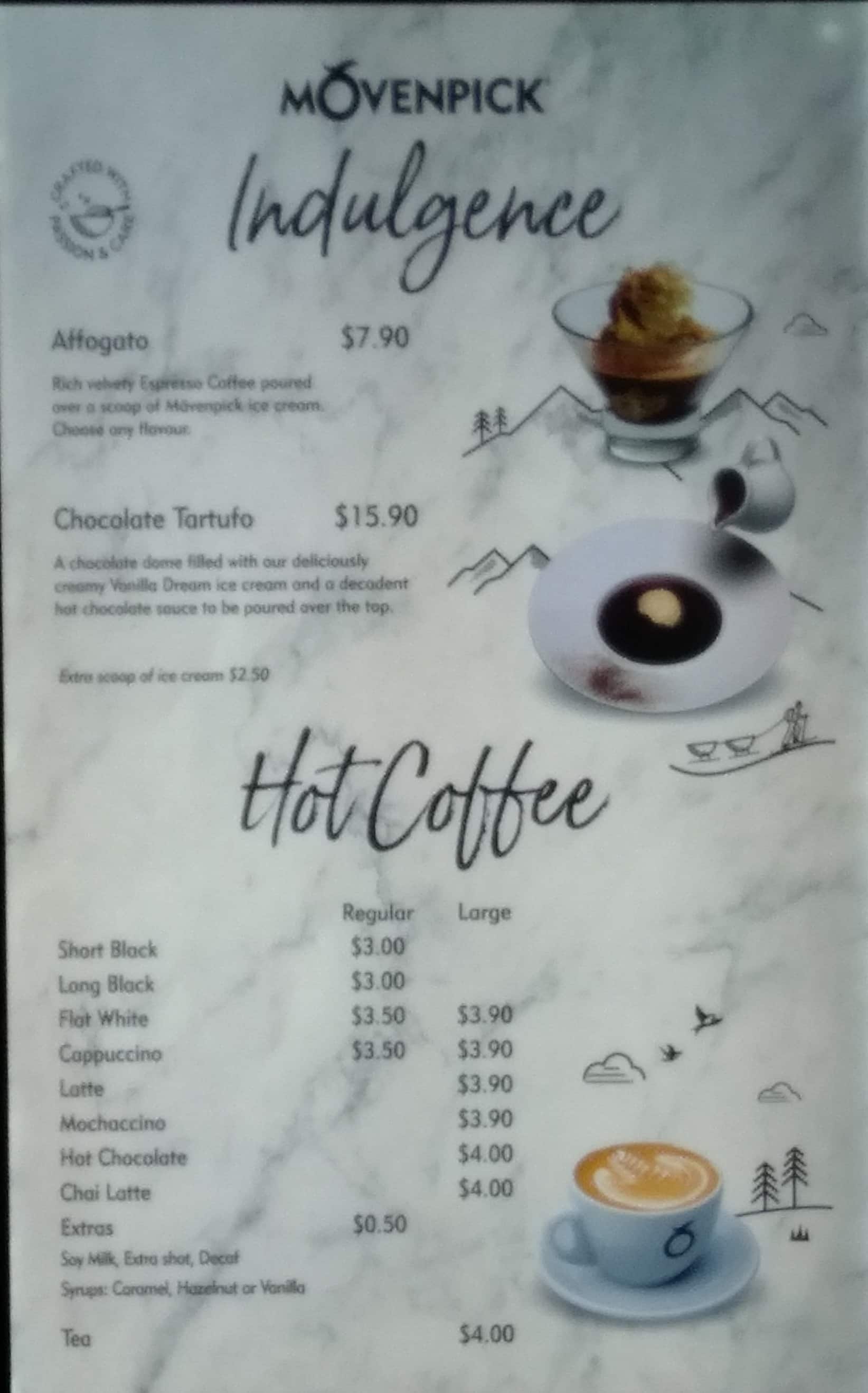 Menu at Movenpick Swiss Ice Cream desserts, Auckland, 65 Lunn Avenue