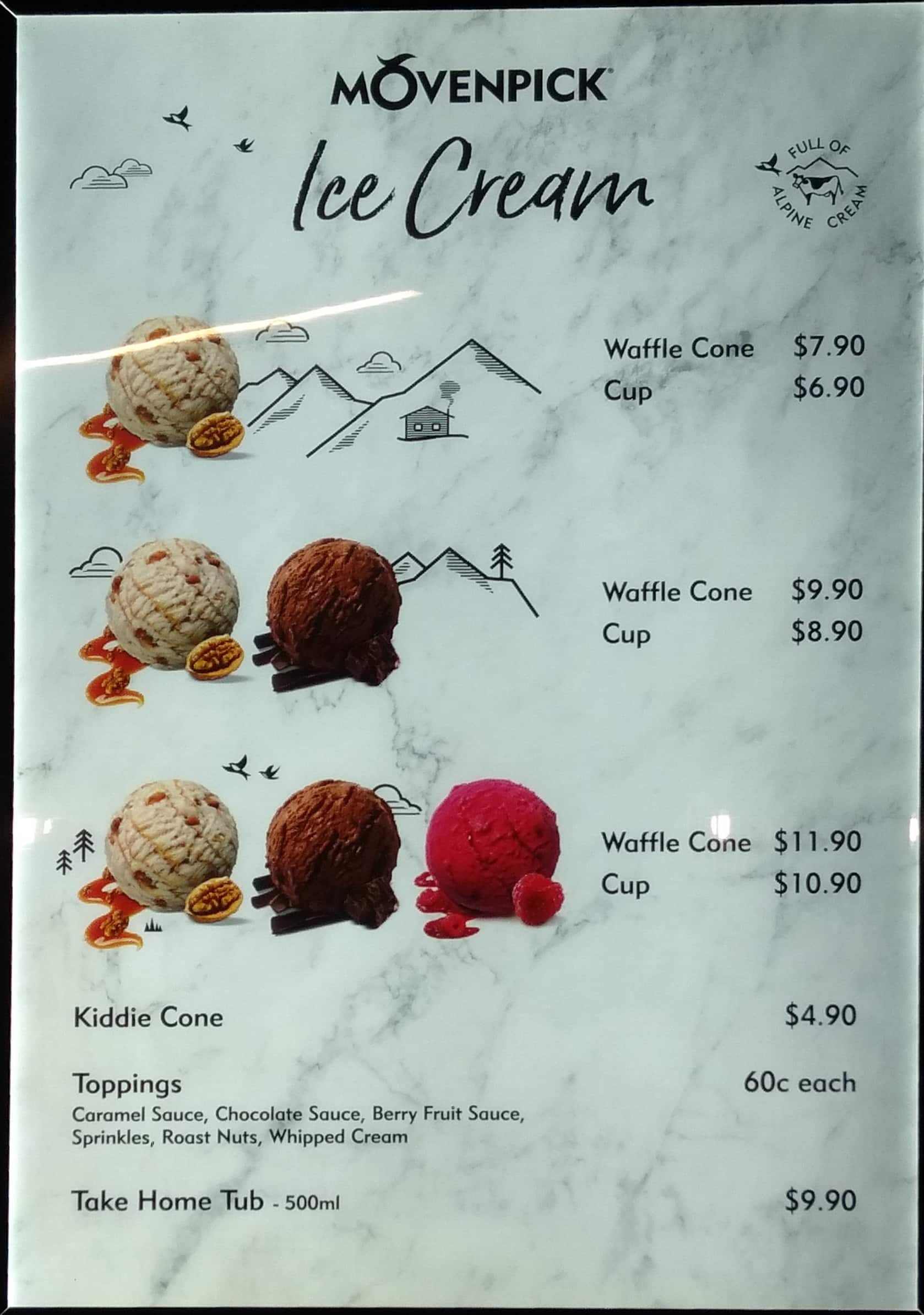 Menu at Movenpick Swiss Ice Cream desserts, Auckland, 65 Lunn Avenue