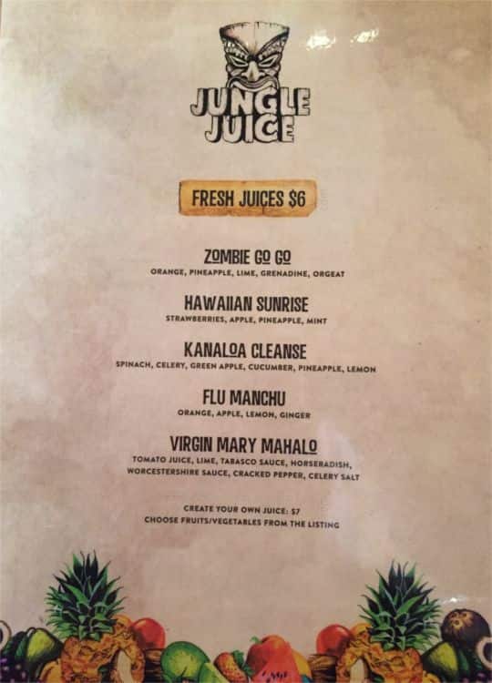 Menu at Jungle Tiki Bar, West End, Brisbane, Brisbane City