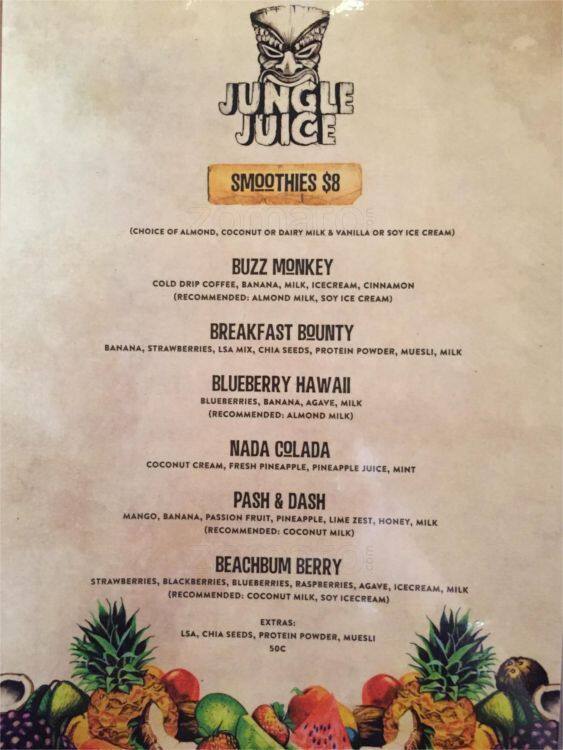 Menu at Jungle Tiki Bar, West End, Brisbane, Brisbane City
