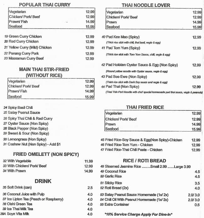 Menu at Aroy-Dee Thai fast food, Mount Waverley