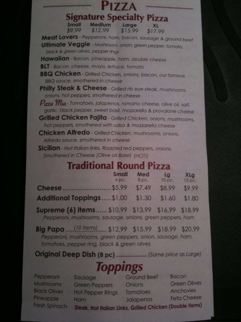 Menu at Pizza Mia pizzeria, Grand Blanc, Perry Rd