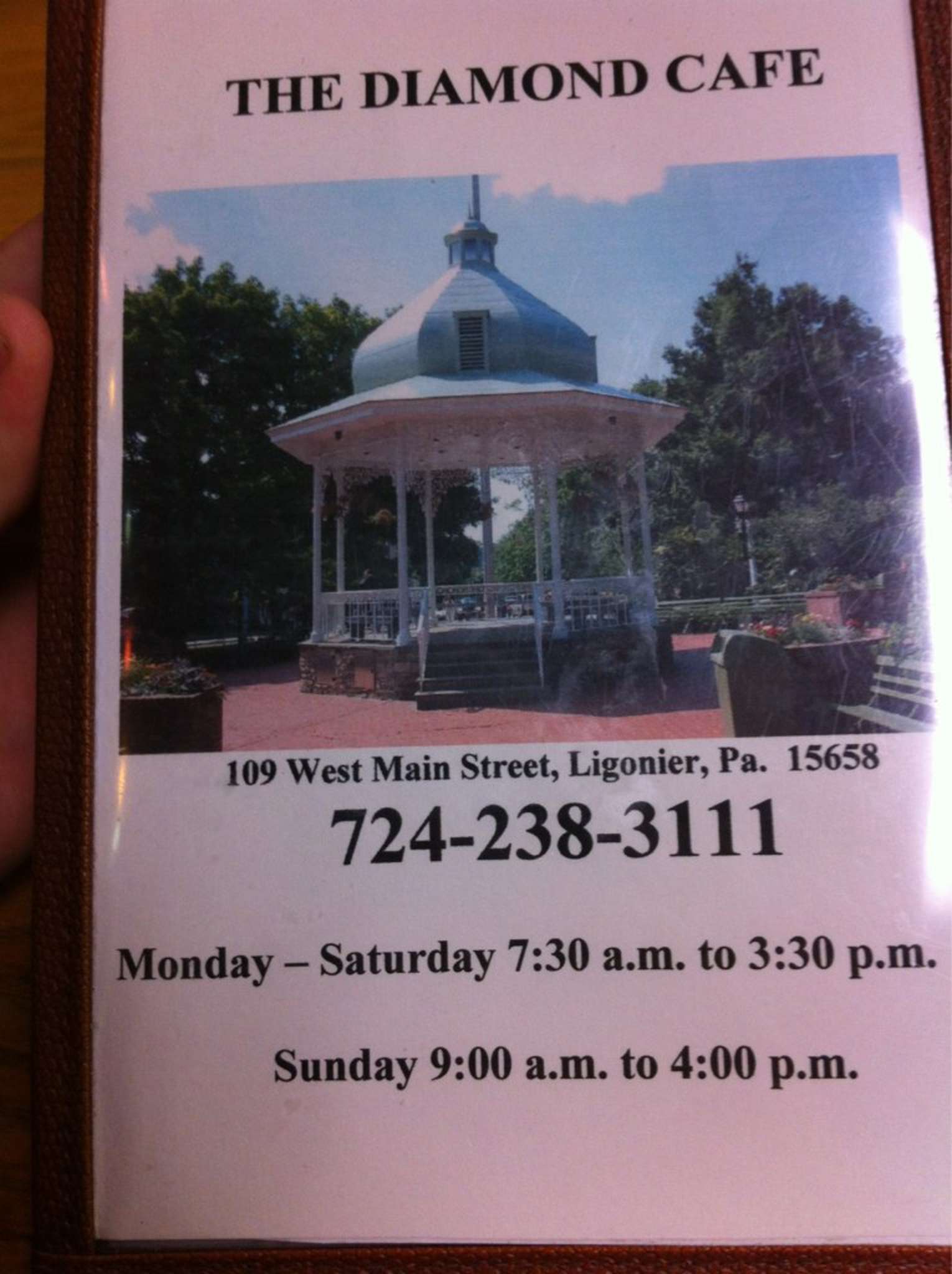 Menu at Diamond Cafe, Ligonier