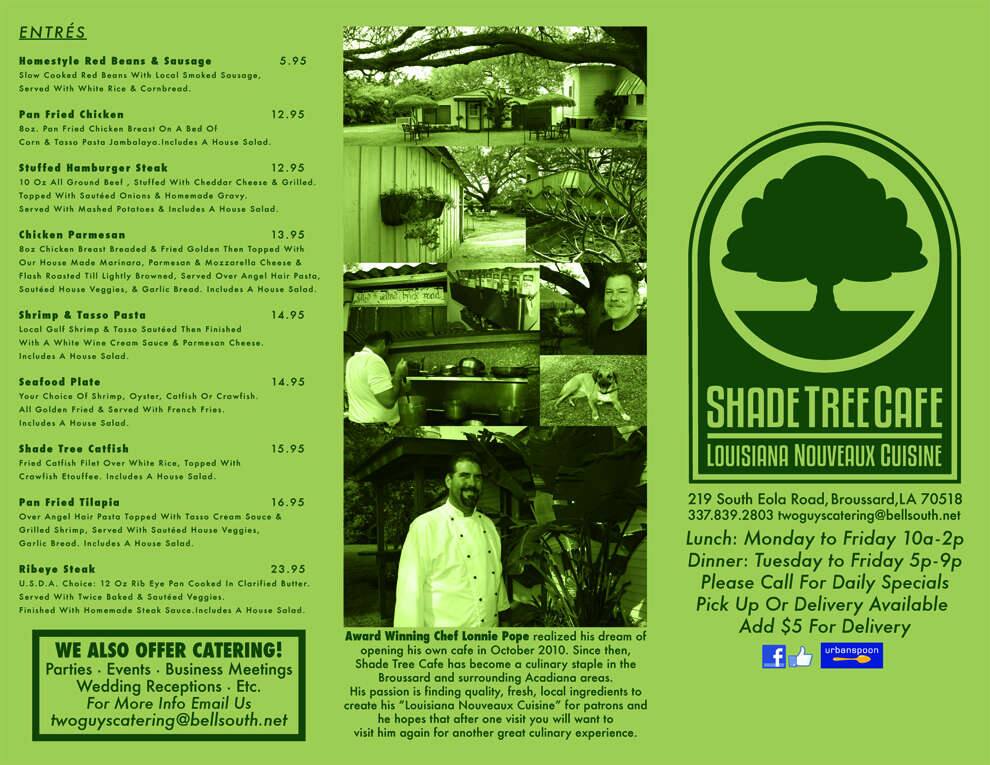 Menu at Shade Tree Cafe, Broussard