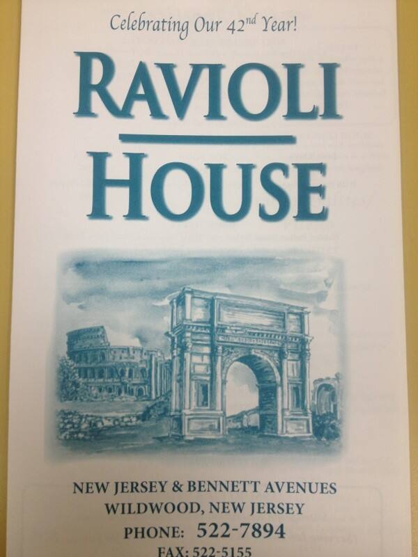 Menu at The Ravioli House restaurant, Wildwood