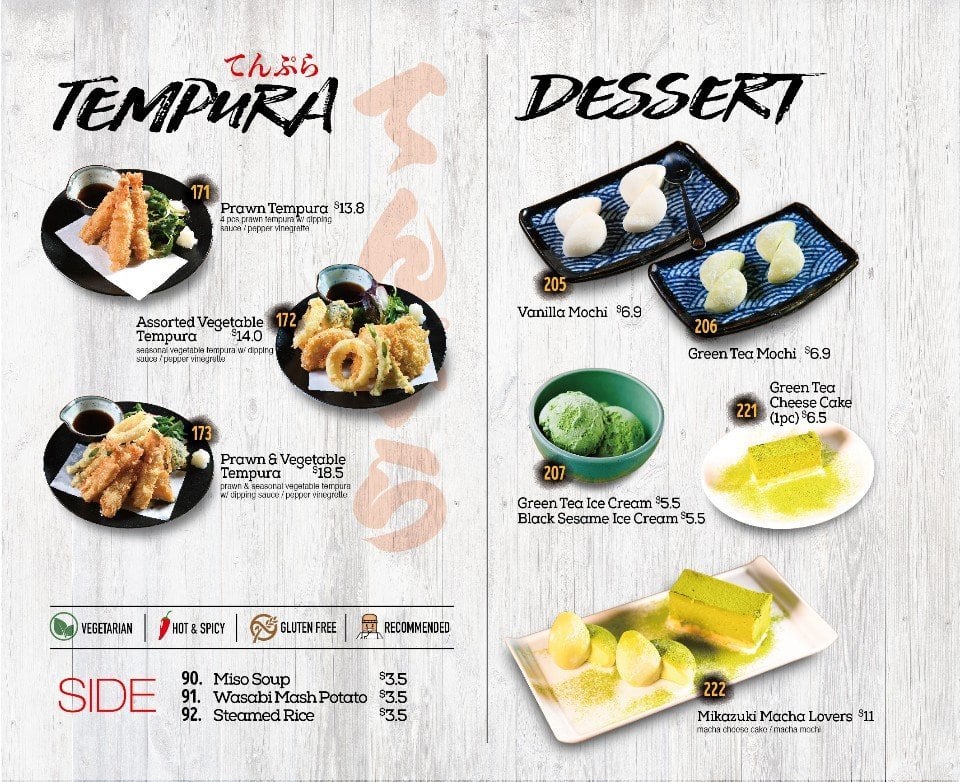 Menu at Mikazuki restaurant, Parramatta