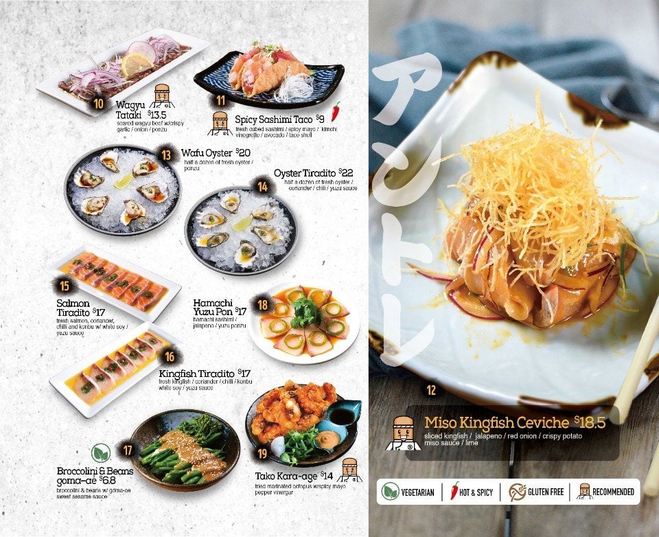 Menu at Mikazuki restaurant, Parramatta