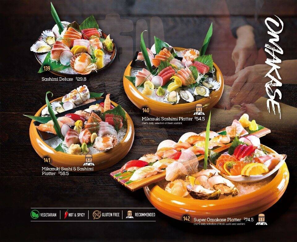 Menu at Mikazuki restaurant, Parramatta