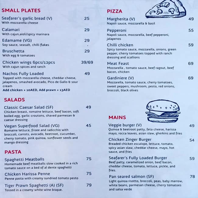 Menu of Seafarers Bar and Kitchen, Jafza, Dubai