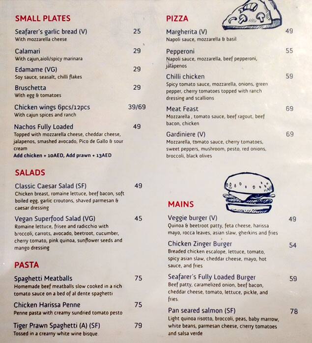 Menu of Seafarers Bar and Kitchen, Jafza, Dubai