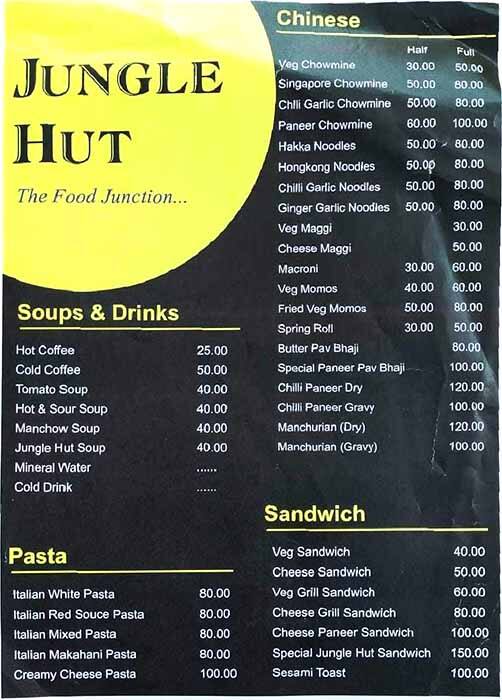 Menu at Jungle Hut, Haridwar