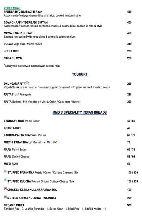 Menu of Moti Mahal Delux, Vikas Marg, New Delhi