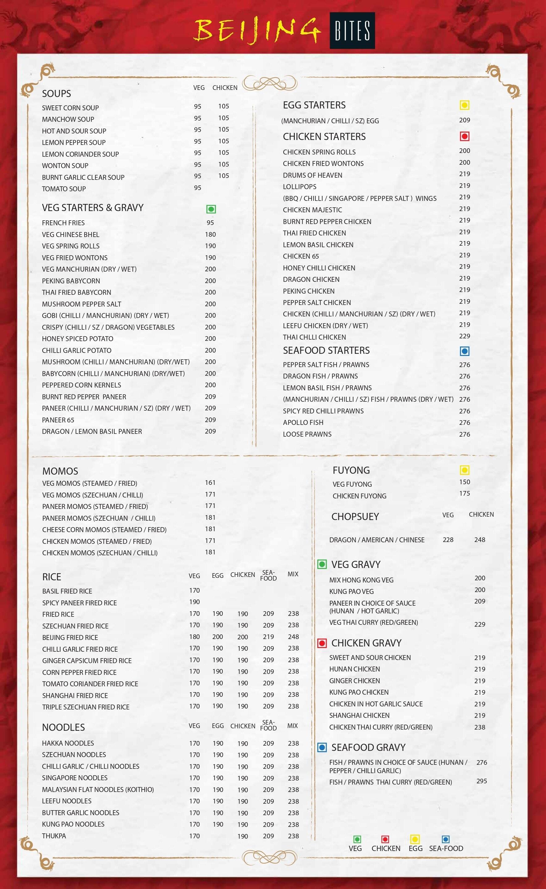 Menu at Beijing Bites Chinese restaurant, Hyderabad