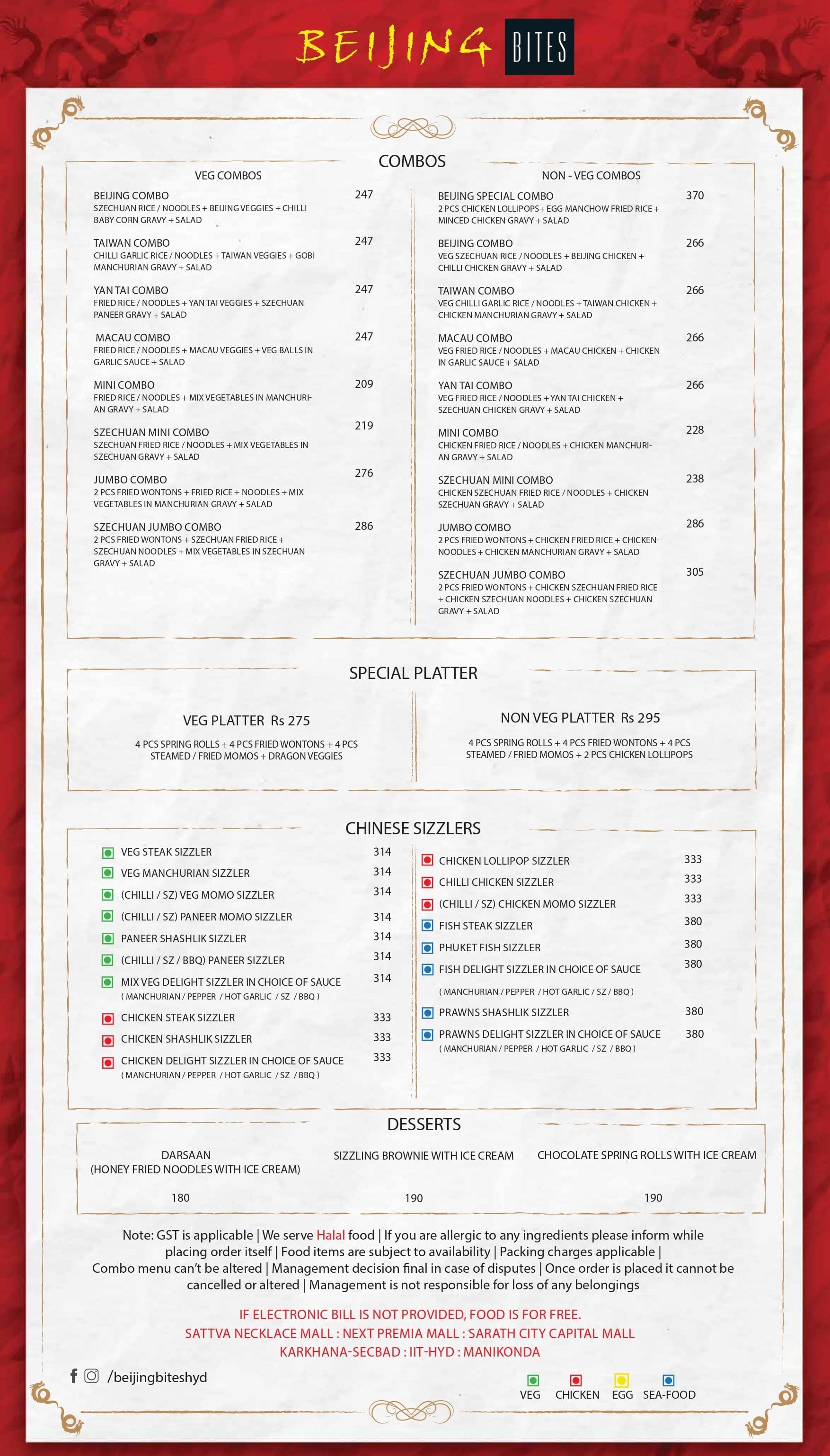 Menu at Beijing Bites Chinese restaurant, Hyderabad