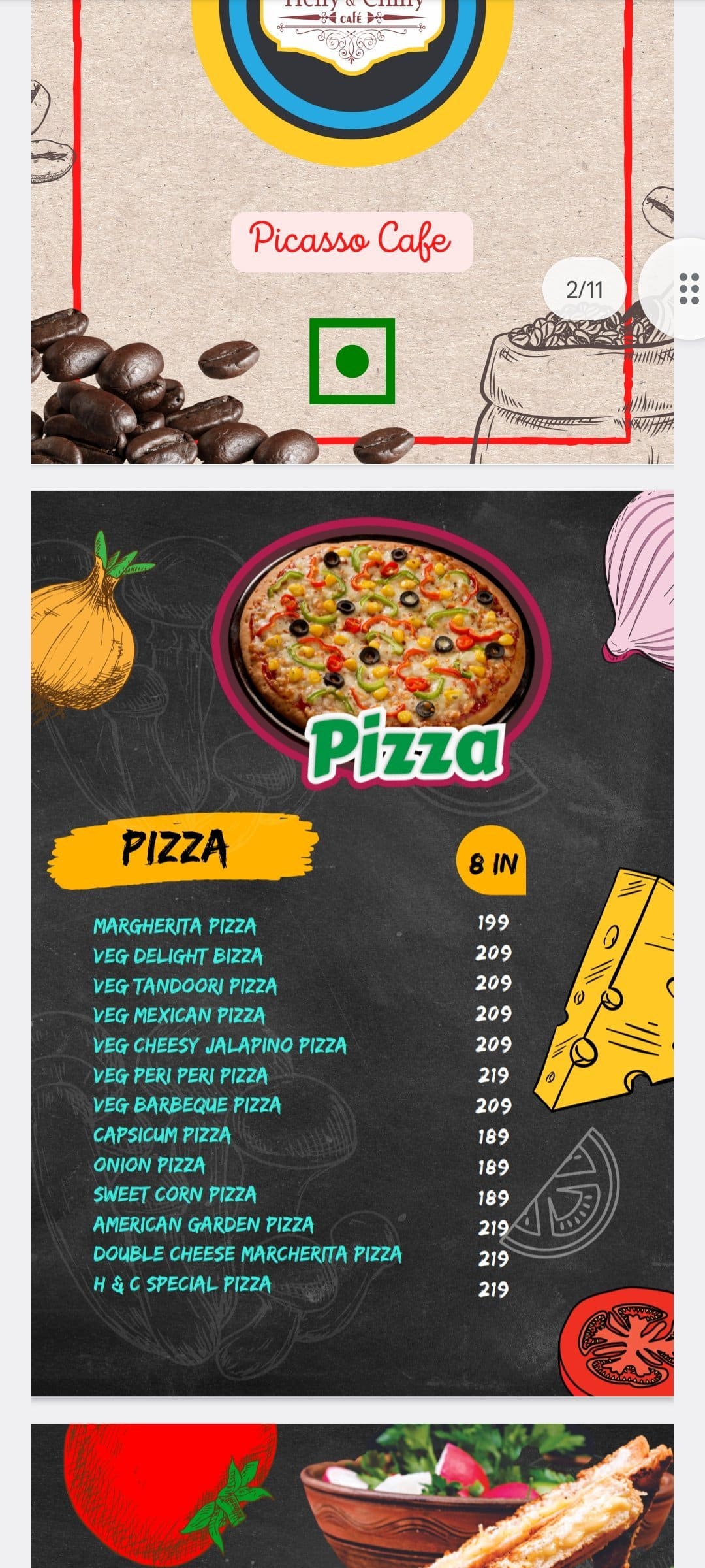 Menu at Picasso cafe, Vadodara