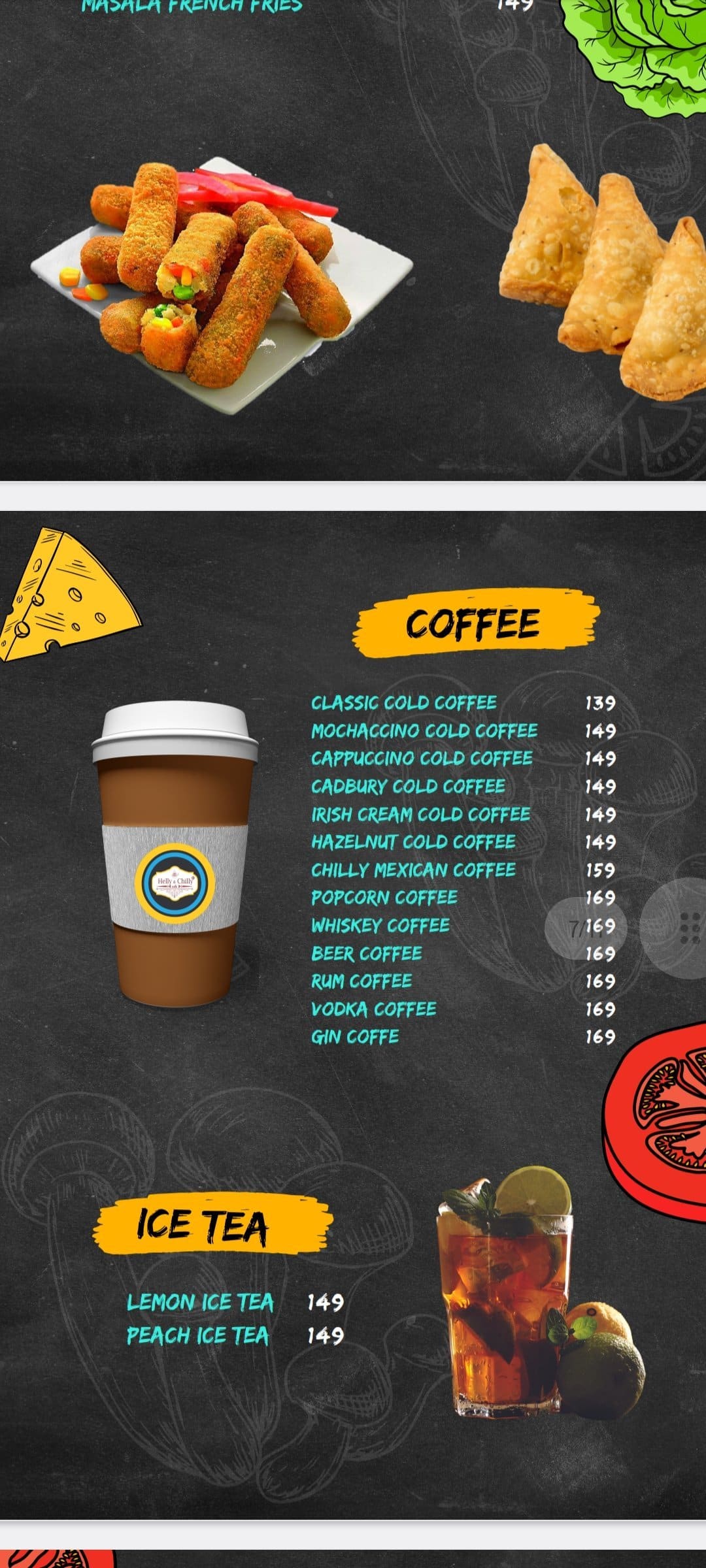 Menu at Picasso cafe, Vadodara