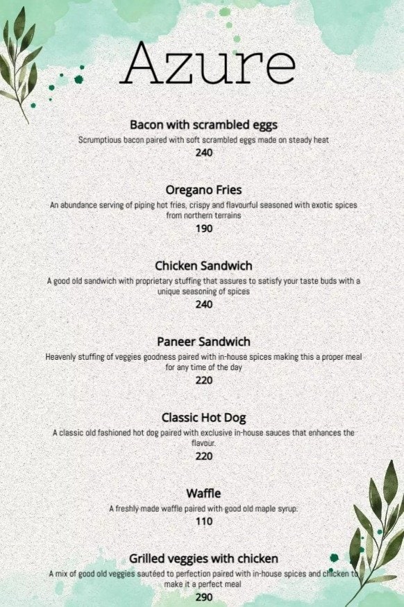 Menu of Azure - The Cloud Kitchen, Manikonda, Hyderabad