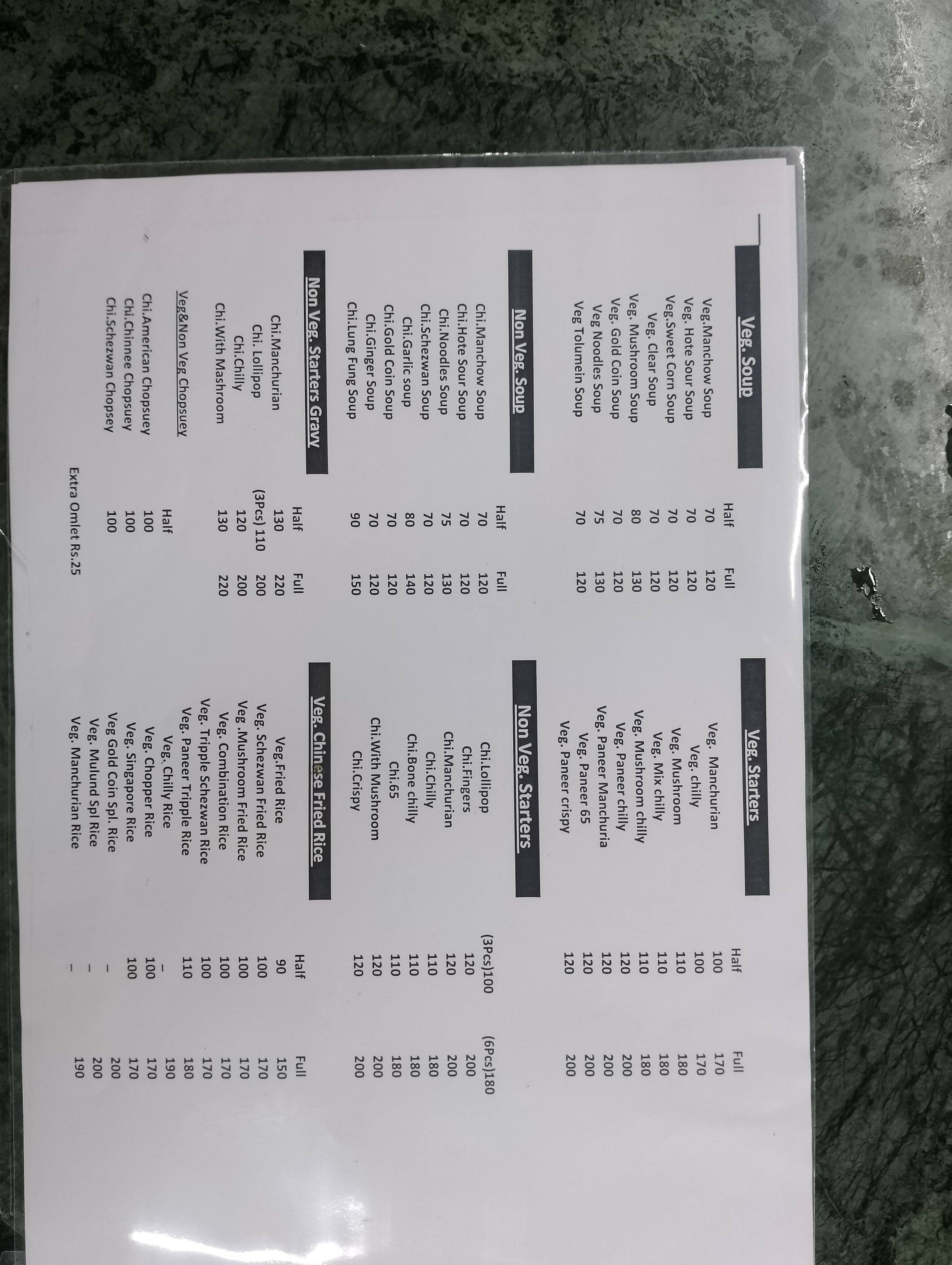 Menu of Gold Coin Chinese Corner, Mulund East, Mumbai