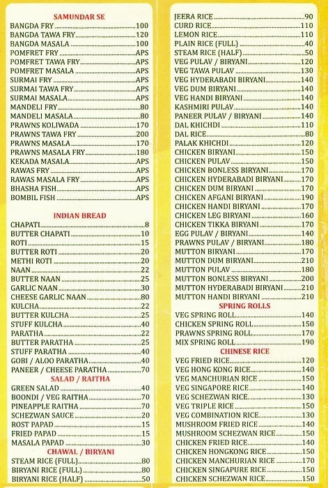 Menu at Sai Darshan Bar & Restaurant, Mumbai, Royal Enclave